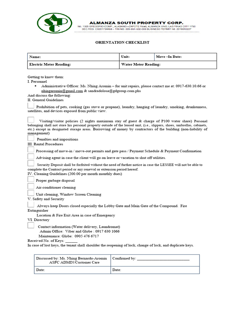 Rental Orientation Checklist Guide | PDF | Business