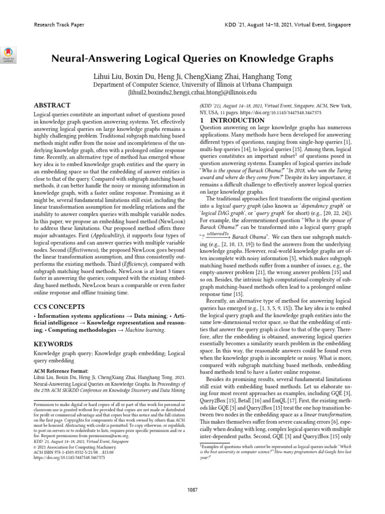 Neural Answering Logical Queries On Knowledge Graphs Pdf Artificial Neural Network Vertex
