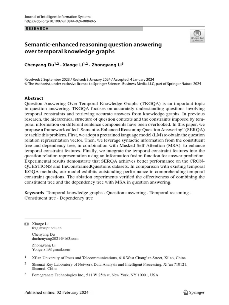 Semantic-Enhanced Reasoning Question Answering Over Temporal Knowledge Graphs | PDF | Matrix ...