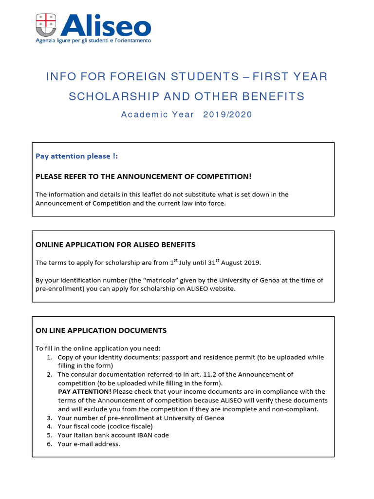 Info For Foreign Students FIRST YEAR A.Y. 2019 2020 | PDF | Identity ...