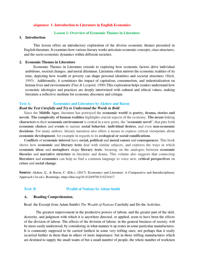 Séquence 1 Introduction To Literature in English Economics | PDF ...