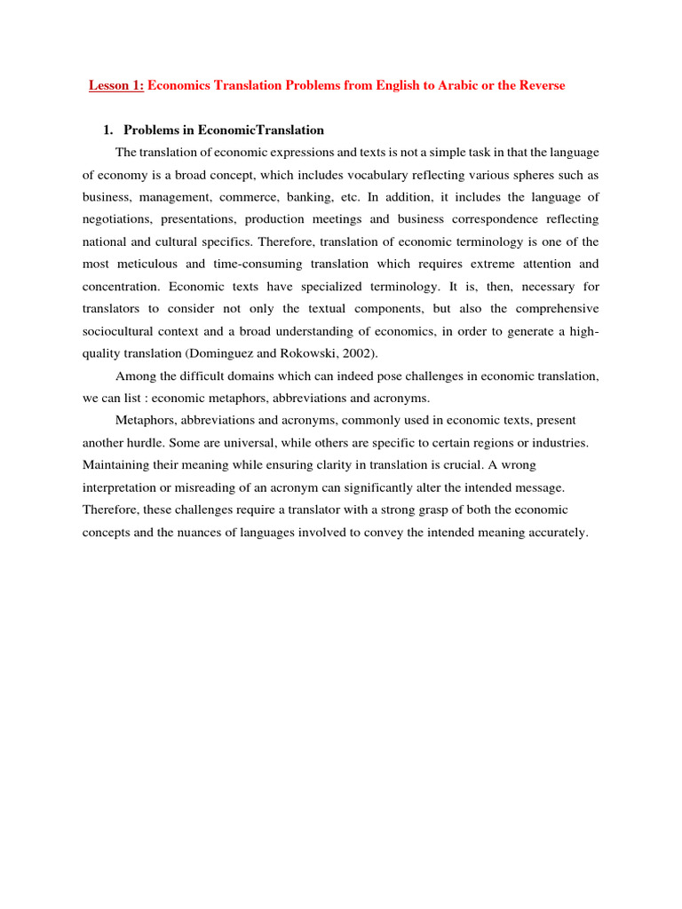 Economic Translation Challenges | PDF