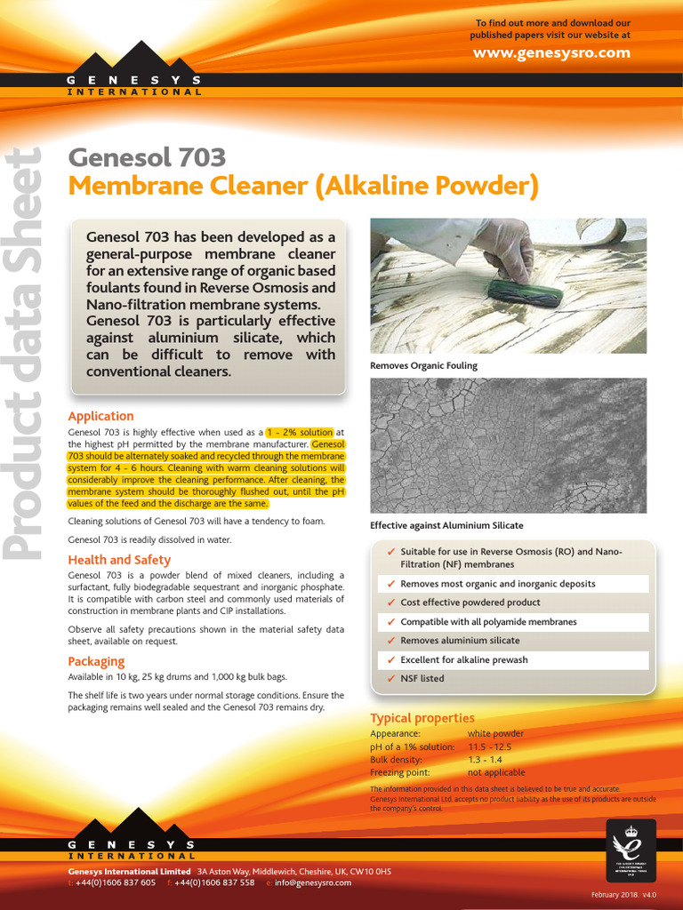 Genesol - 703-Alkaline Powder | PDF | Membrane | Materials