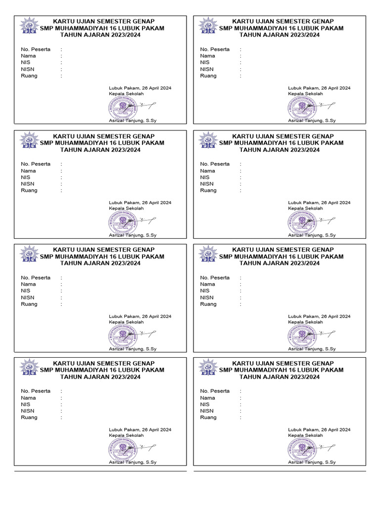 Kartu Ujian Uas | PDF