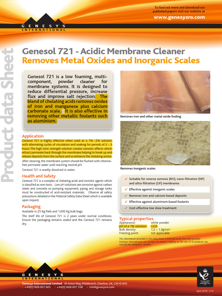 Genesol721 - Acidic Membrane Cleaner | PDF | Membrane | Chemical Elements