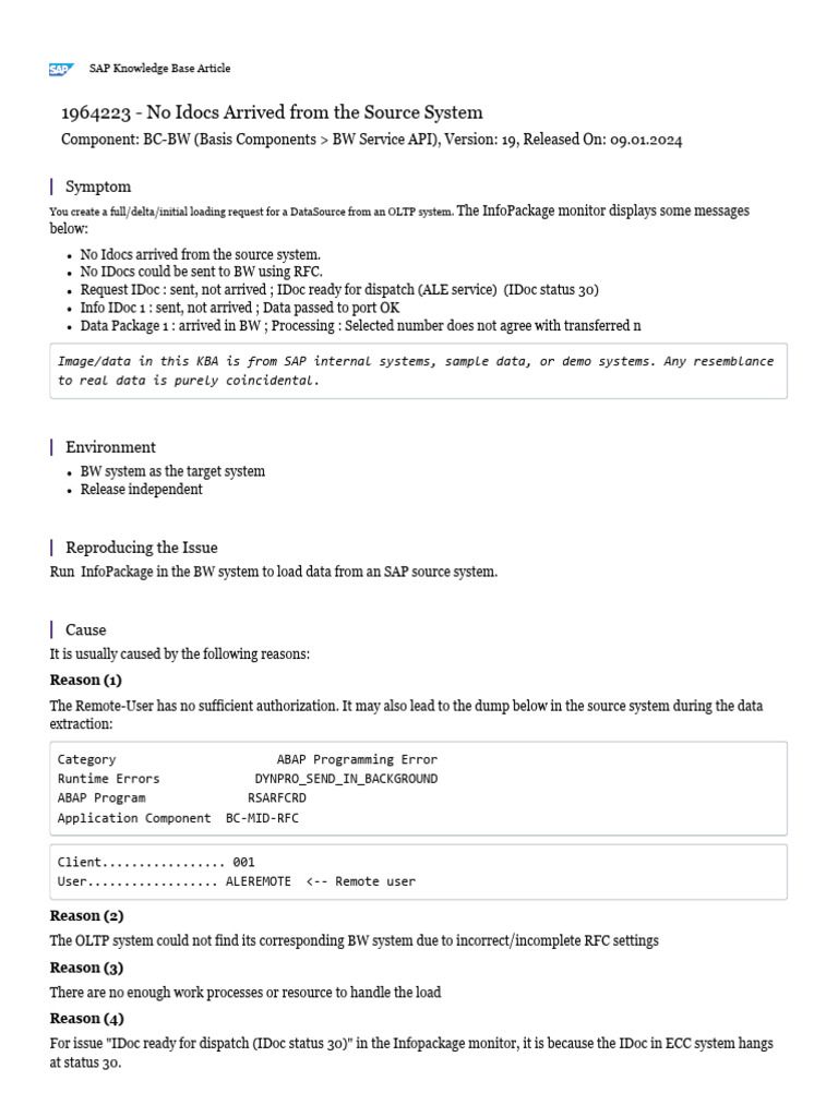 No Idocs Arrived From The Source System | PDF | Computer Engineering | Systems Architecture