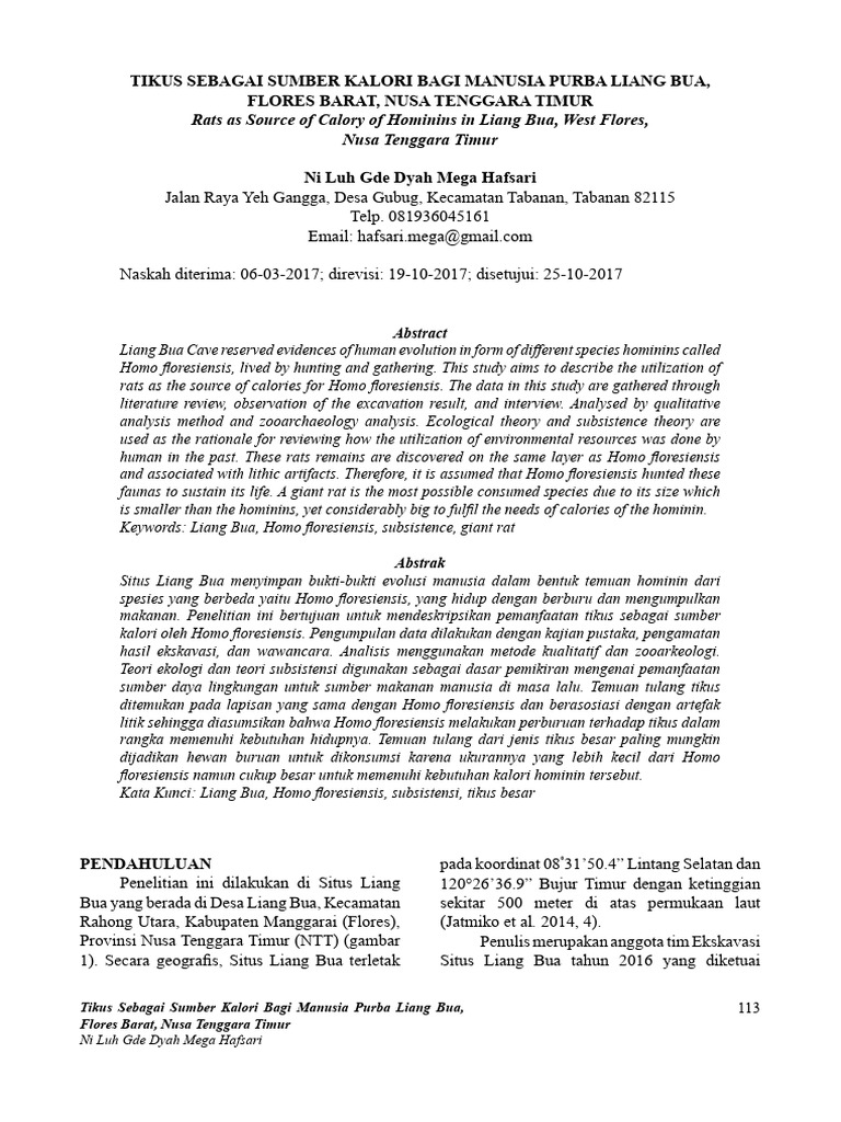 Tikus Sebagai Sumber Kalori Bagi Manusia Purba Lia | PDF