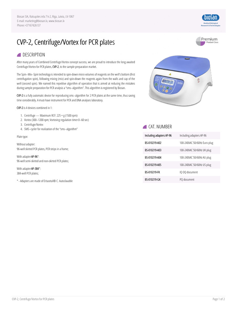 cvp-2 CentrifugeVortex For PCR Plates | PDF | Polymerase Chain Reaction ...