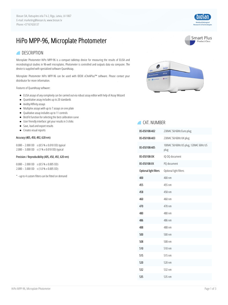 Hipo MPP 96 Microplate Photometer | PDF | Assay | Power Supply