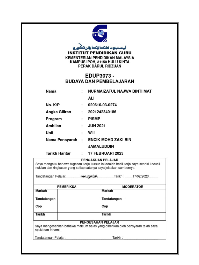 Tugasan 1 Edup3073 (Nurmaizatul Najwa - w11) | PDF