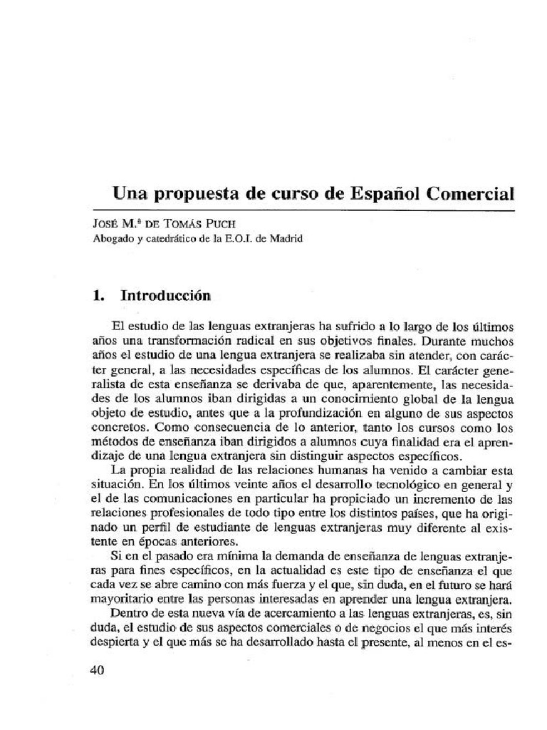Una Propuesta de Curso De: Español Comercial | PDF | Maestros | Avión