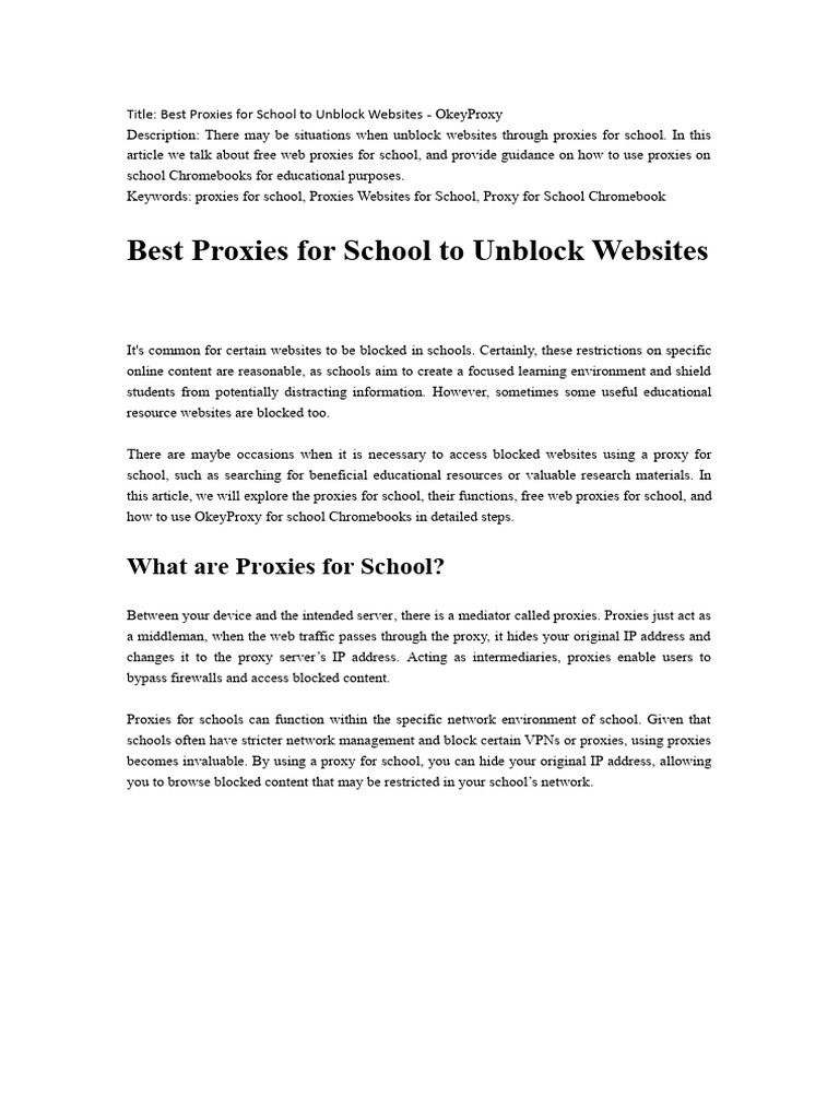 How To Use Proxies For School To Unblock Websites | PDF | Proxy Server ...