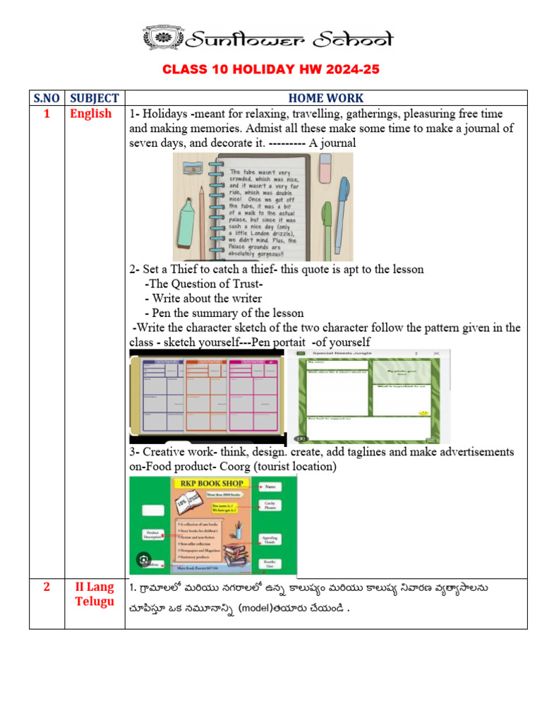Class 10 Holiday Homework 2024-25 | PDF | Biodegradation | Chemical ...