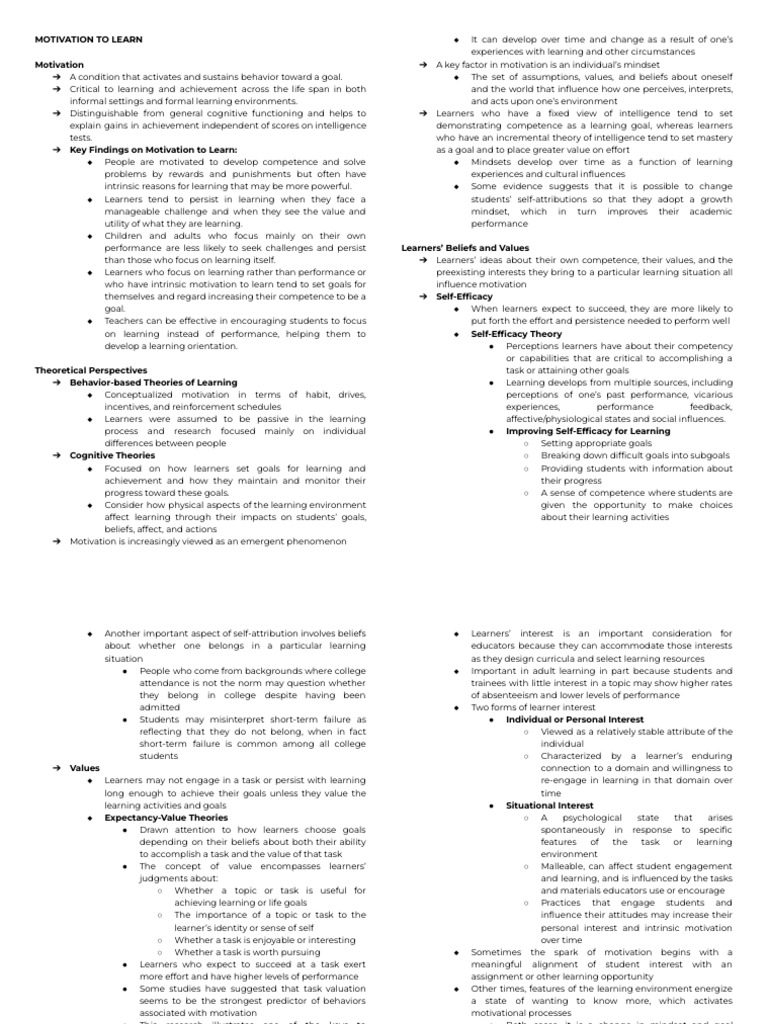 Psych 140 Final Exam Notes | PDF | Motivational | Motivation