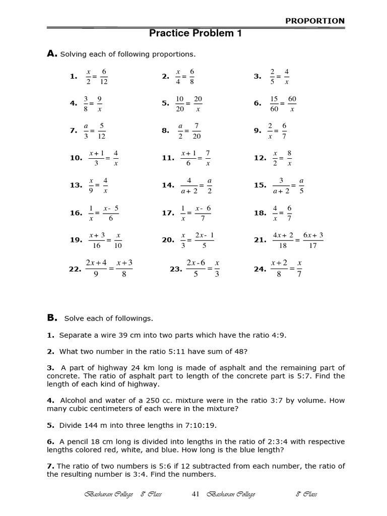 Practice Problem 1 - Proportion | PDF | Ratio | Mathematics Practice Problem 1 - Proportion | PDF | Ratio | Mathematics