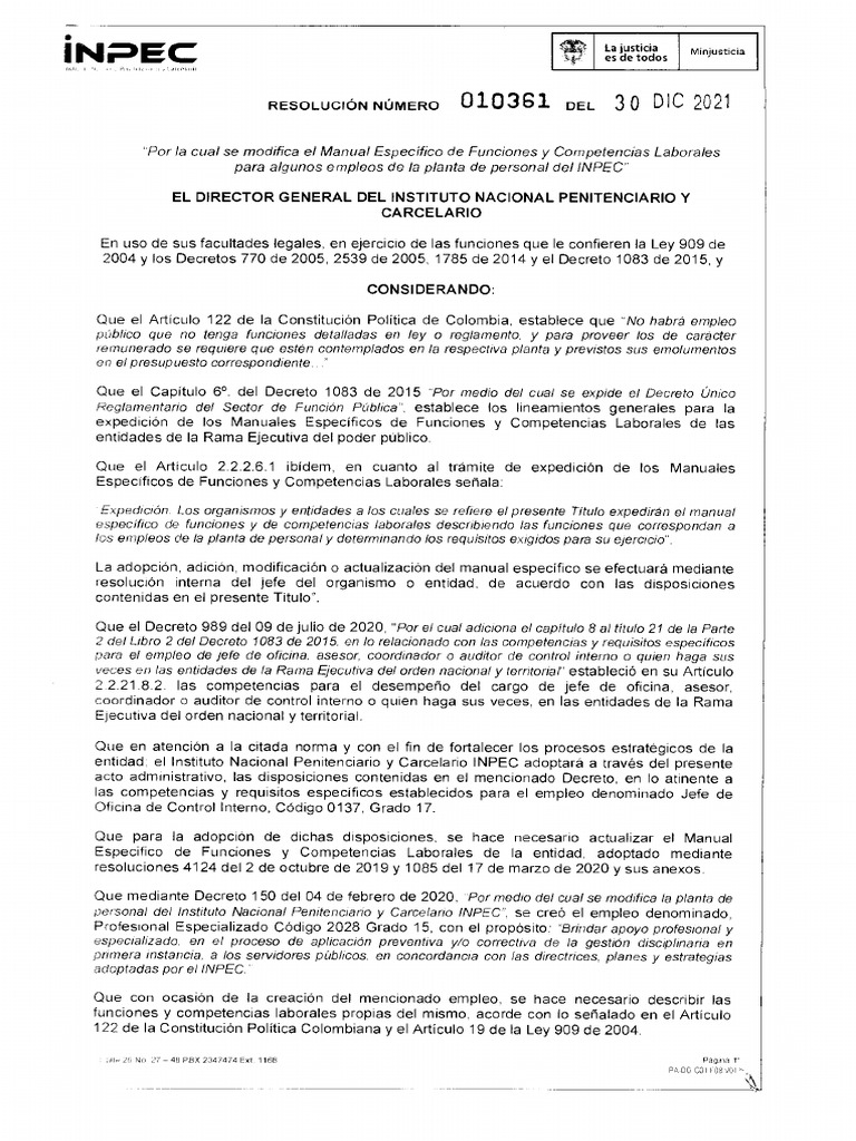 Manual Especifico y de Funciones Inpec | PDF