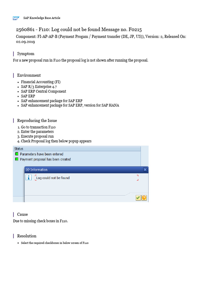 F110 Log Could Not Be Found Issue - 2560861 - E - 20240221 | PDF