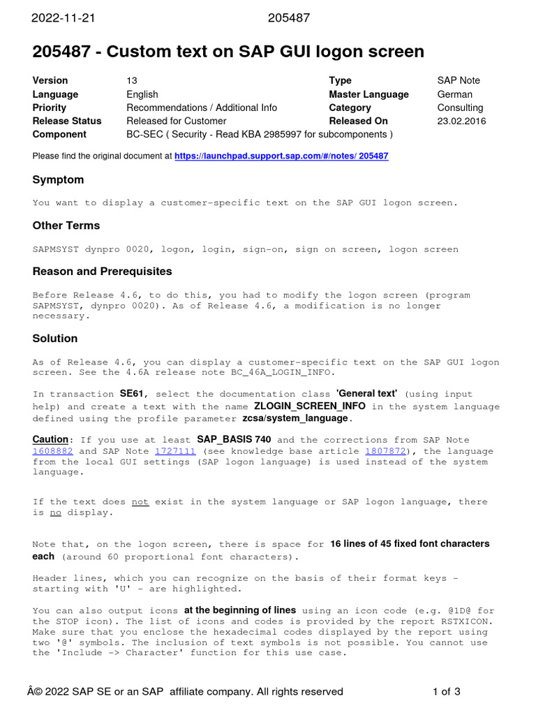 Custom Text On SAP GUI Logon Screen | PDF | Icon (Computing) | Login