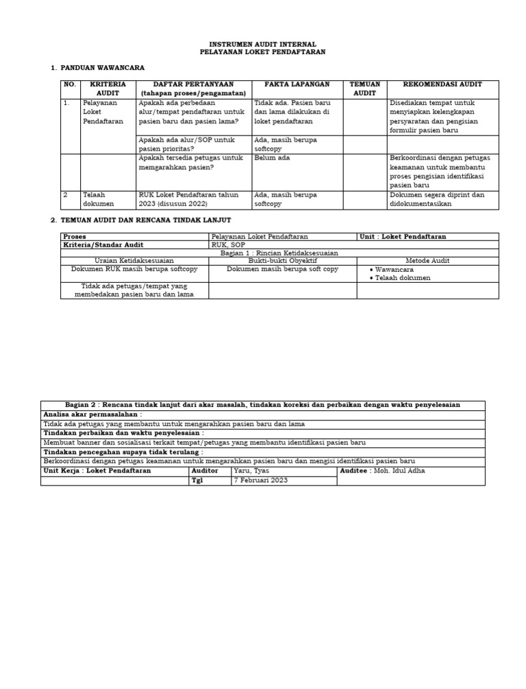 Instrumen Audit Internal | PDF