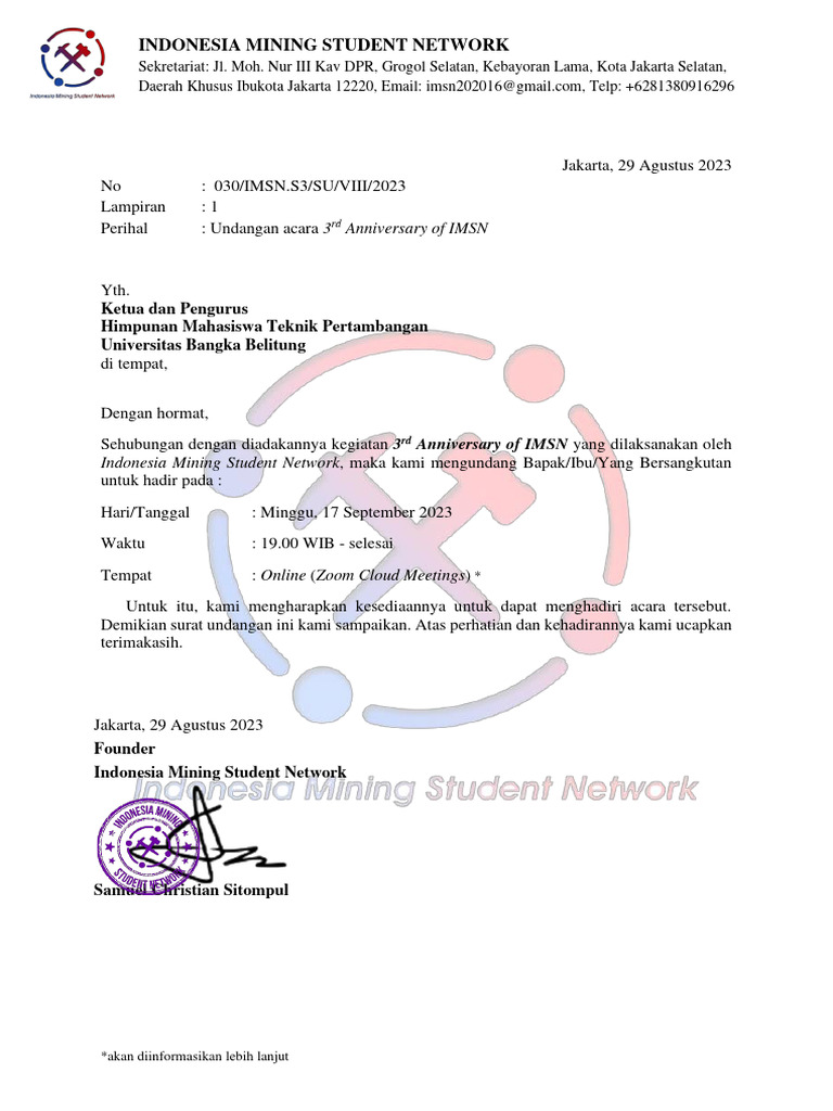 030-SU-3rd Anniversary of IMSN-Himpunan Mahasiswa Teknik Pertambangan Universitas Bangka ...