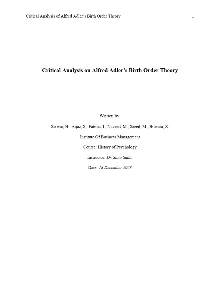 Critical Analysis of Adler's Birth Order Theory | PDF | Sibling ...