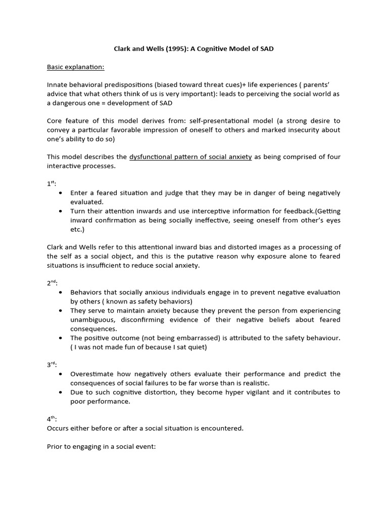 CB Models of SAD | PDF | Fear | Social Anxiety