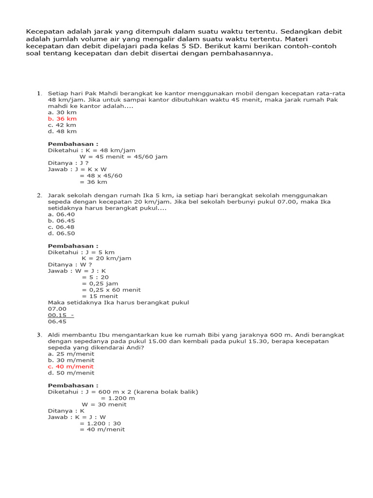 Soal Kecepatan Dan Debit | PDF