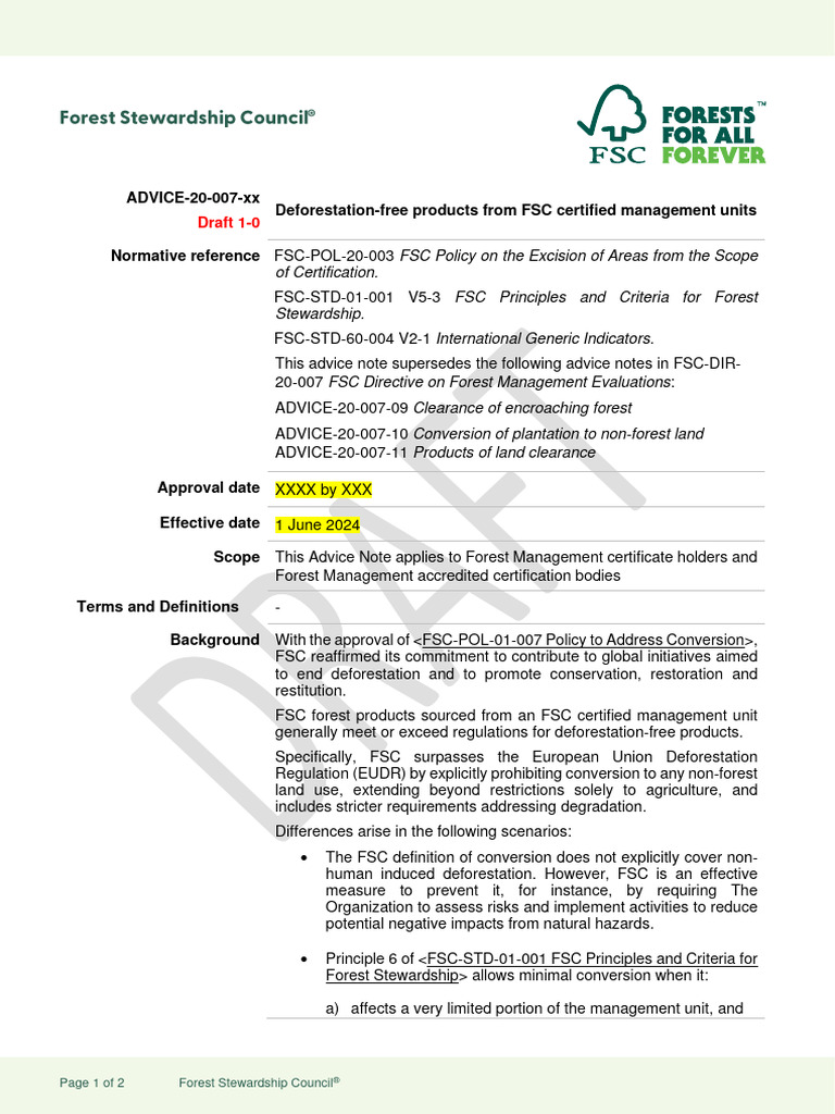 EN ADVICE-20-007-xx EN Deforestation-Free Products From FSC Certified ...