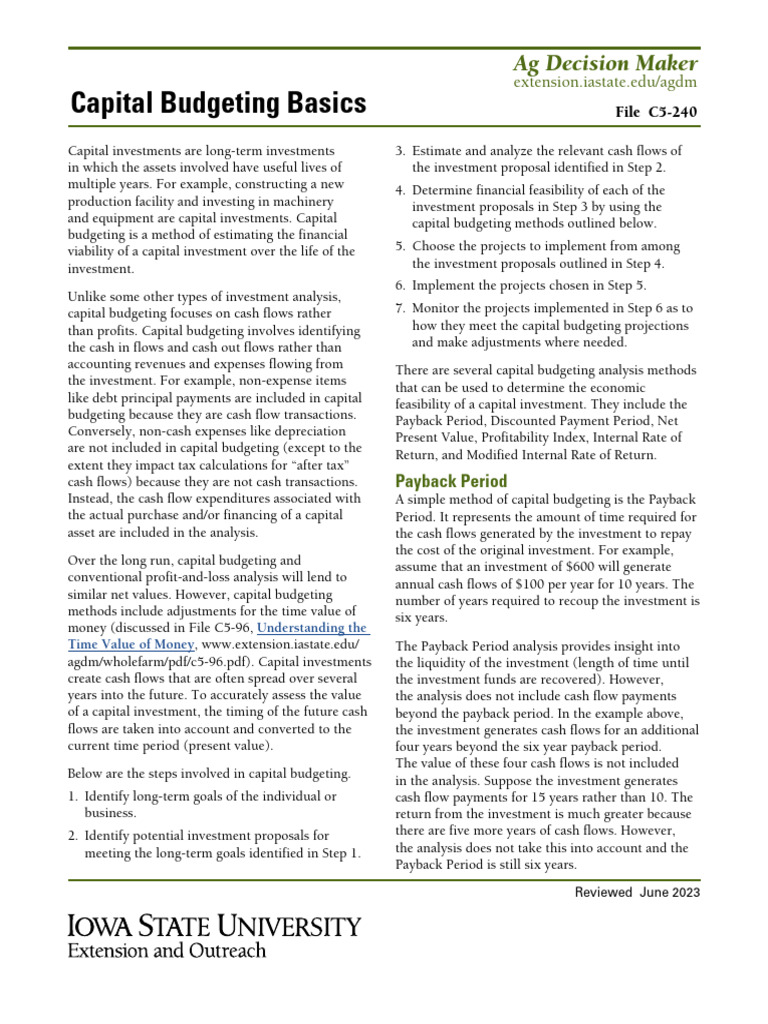 Capital Budgeting Basics | PDF | Internal Rate Of Return | Net Present ...