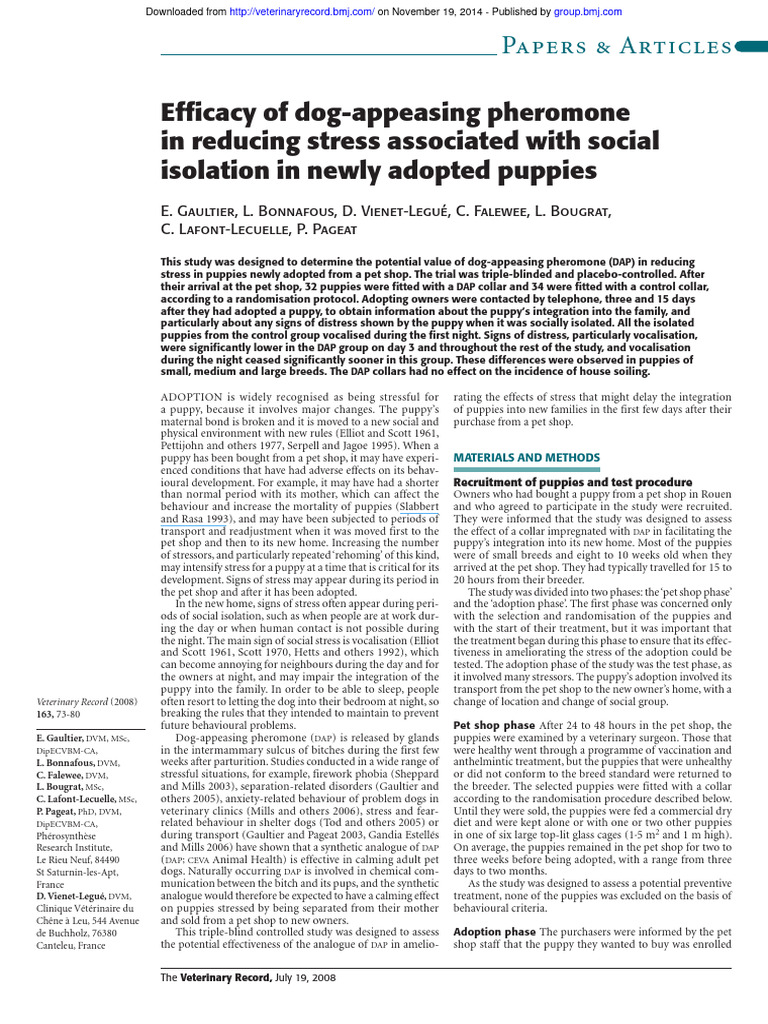 Efficacy of Dog Appeasing Pheromone in R | PDF | Pet | Dogs