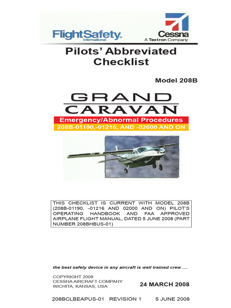 C208B Checklist Emergency Procedures Model 208B | Download Free PDF ...