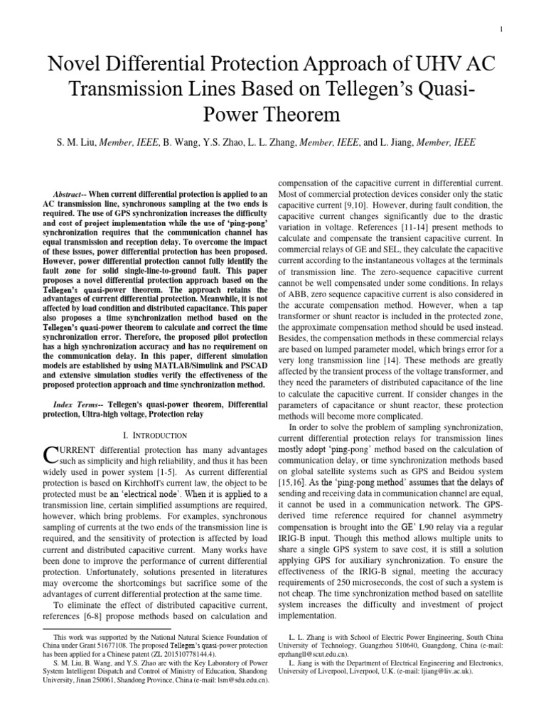 Novel Differential Protection Approach of UHV AC Transmission Lines ...