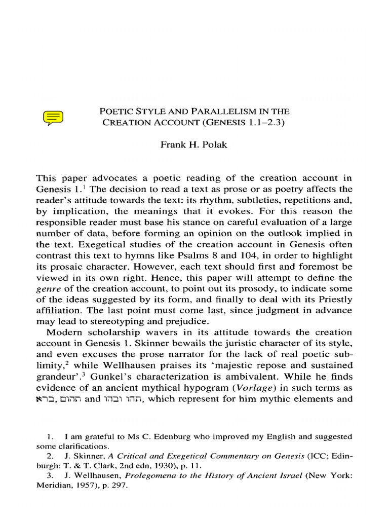Poetic Style and Parallelism in The Crea | PDF | Poetry | Genesis ...