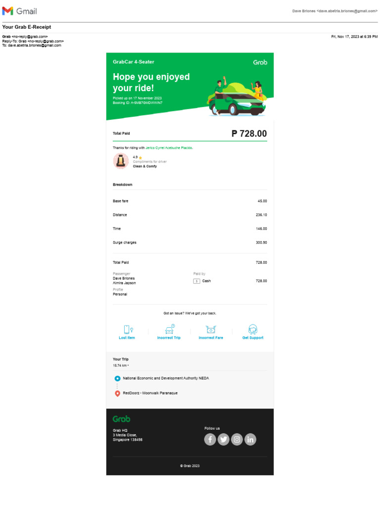 Gmail - Your Grab E-Receipt 1 | PDF