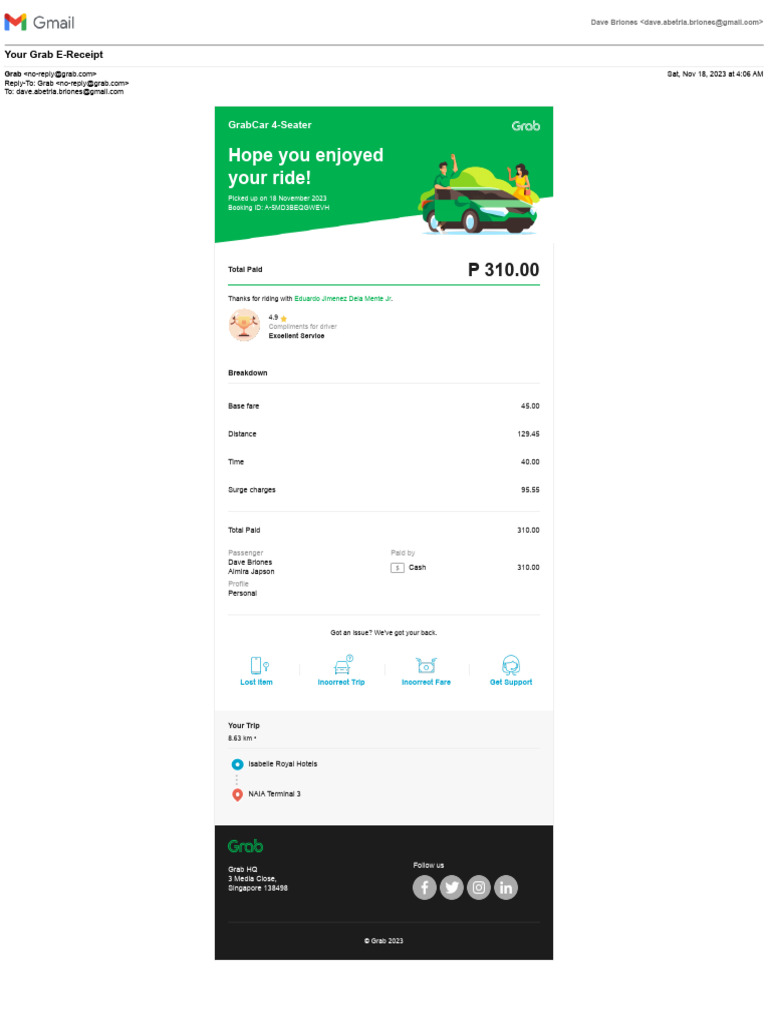 Gmail - Your Grab E-Receipt 2 | PDF | Transport | Transport Economics