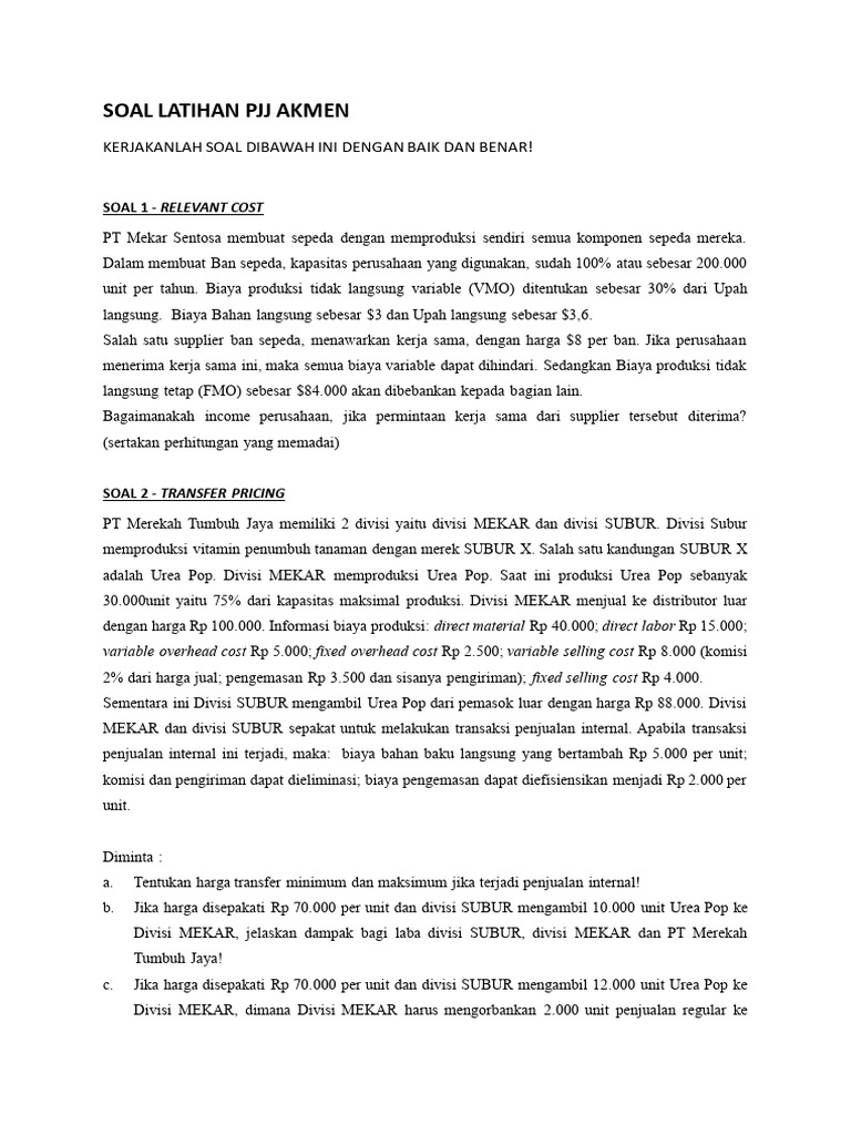 Soal Latihan PJJ Akmen (Sebelum Uas) | PDF