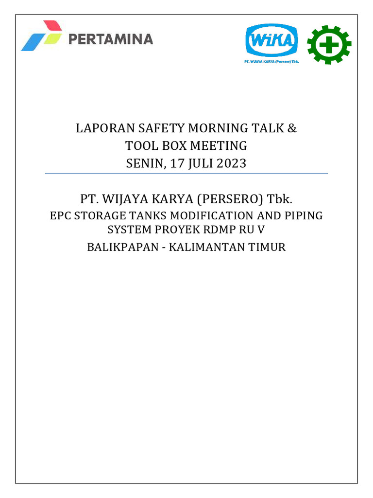 Laporan Safety Meeting PT WIKA 17 Juli 2023 | PDF