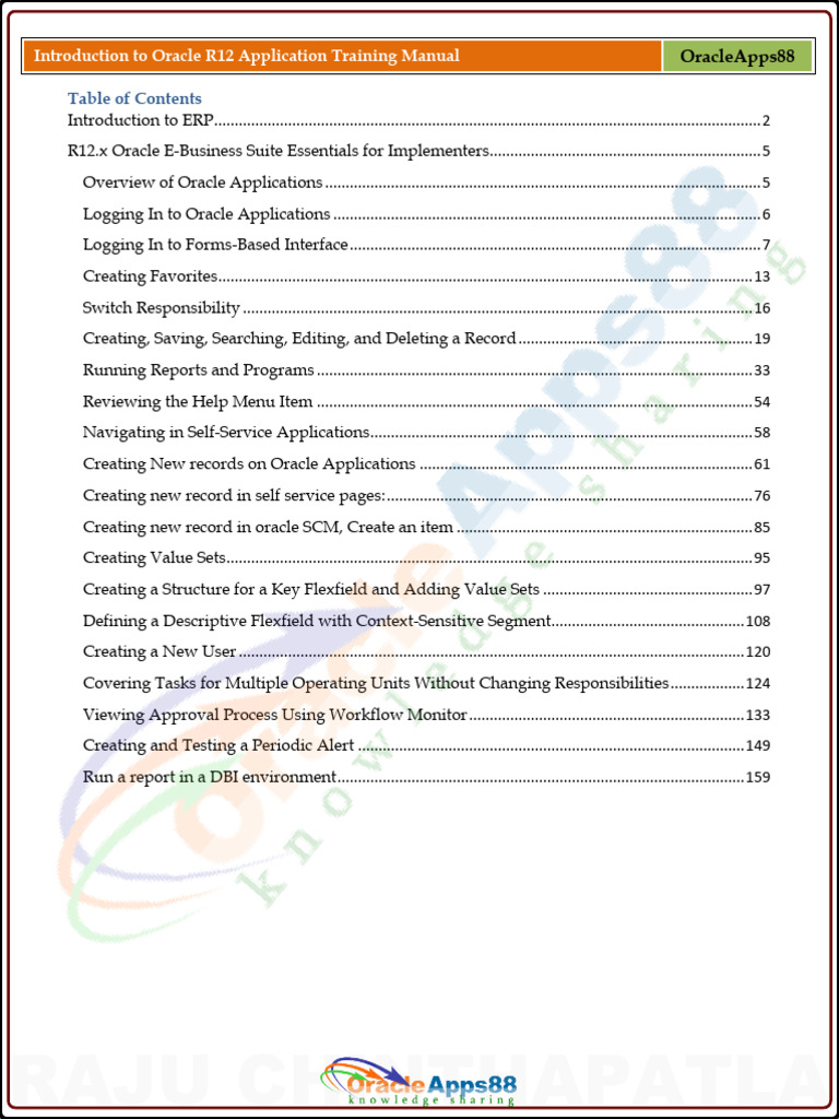 Introduction To Oracle R12 Application Training Manual Download Free Pdf Enterprise Resource