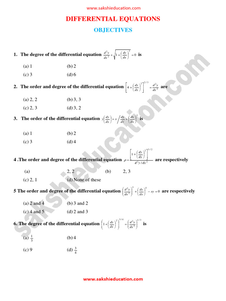 Differential Equations Quiz | PDF | Tangent | Equations