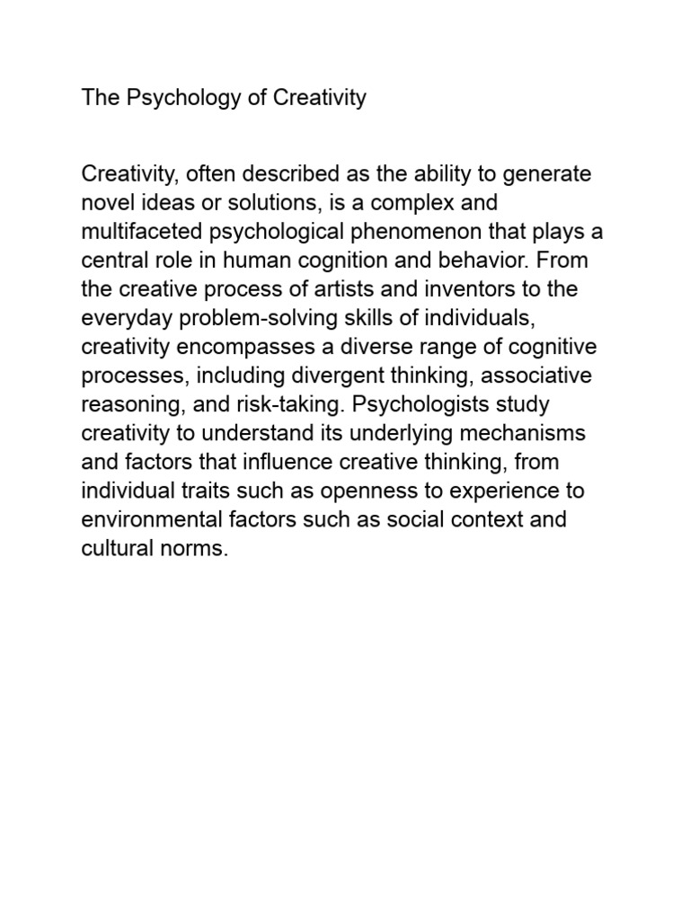 The Psychology of Creativity | PDF | Self-Improvement | Science ...