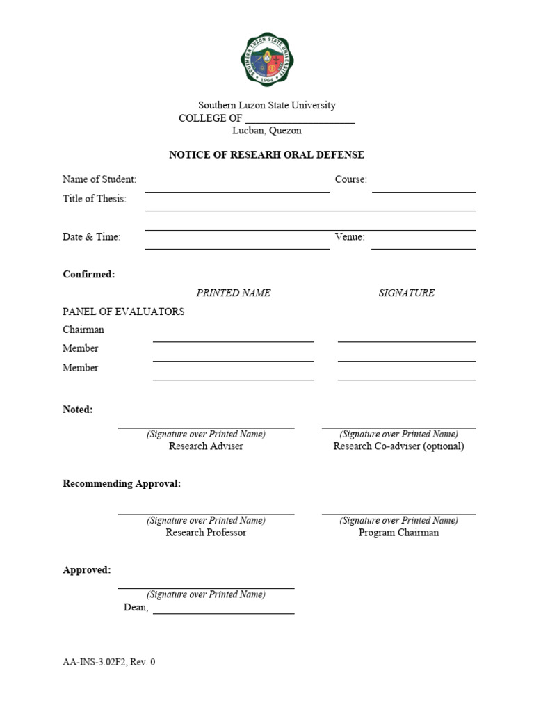 AA INS 3.02F2 Notice of Research Oral Defense | PDF