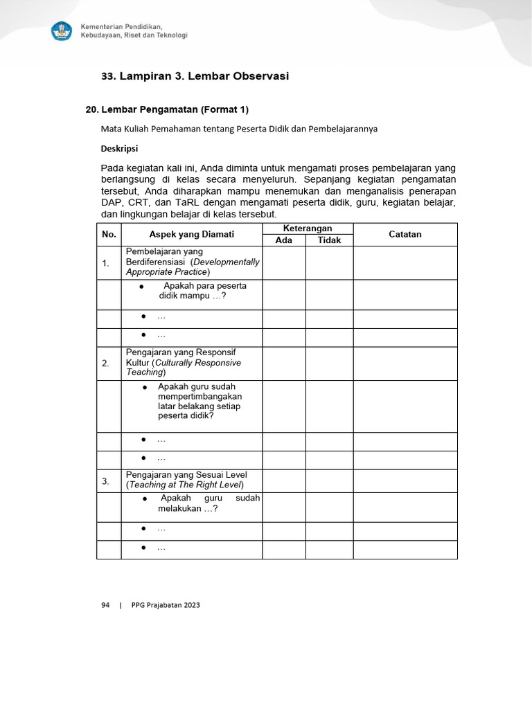 Lembar Pengamatan | PDF