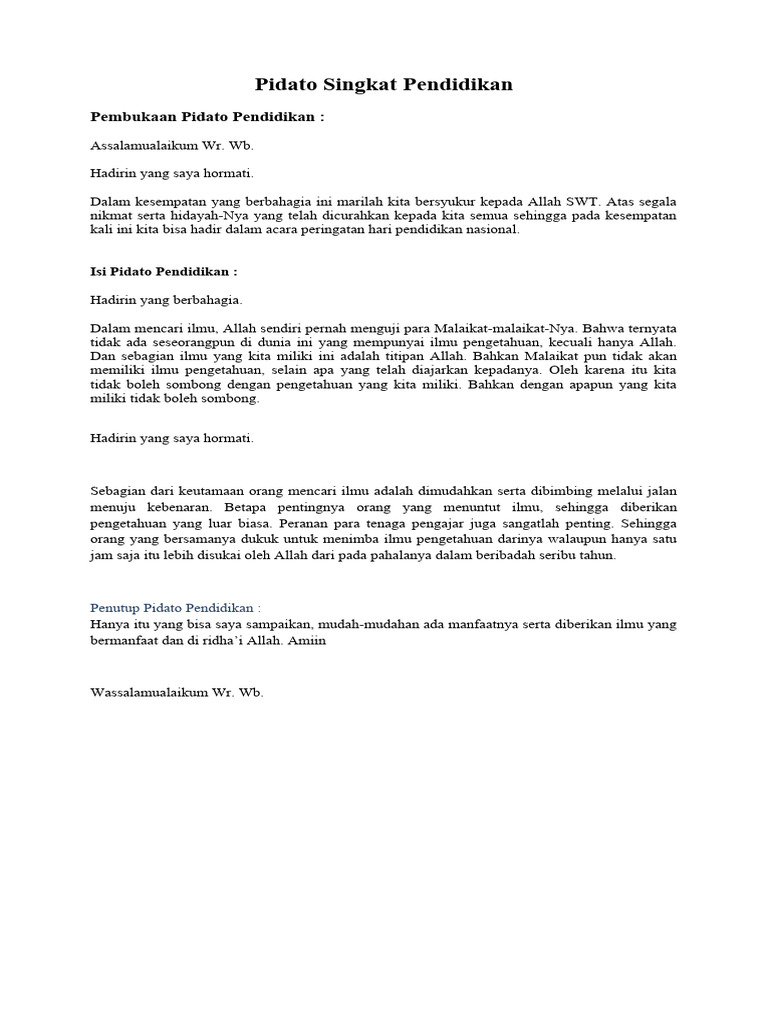 Contoh Pidato Singkat Pendidikan | PDF