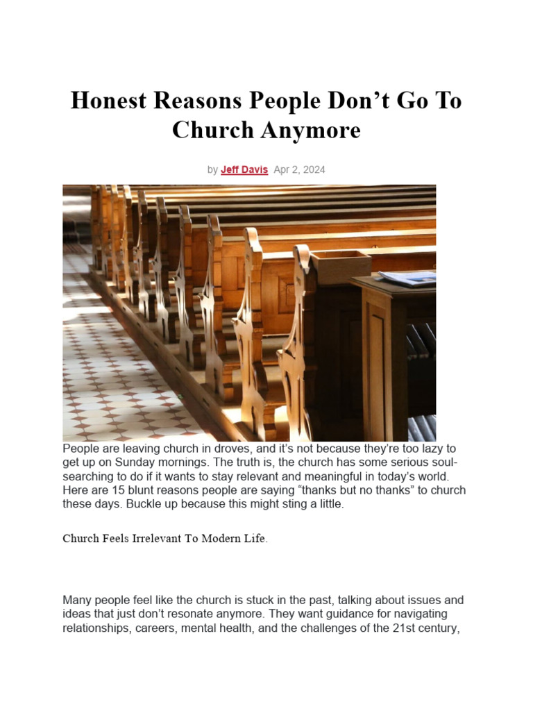 15 Reasons People Avoid Church Today | PDF