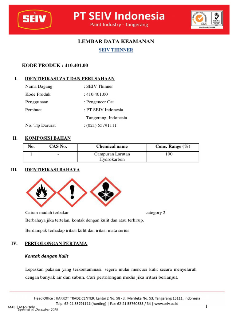 MSDS Thinner | PDF