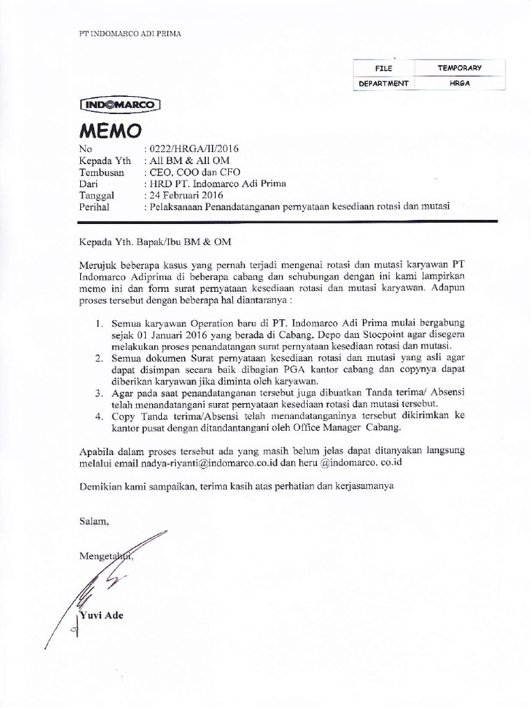 Memo Dan Form Kesediaan Rotasi Dan Mutasi | PDF