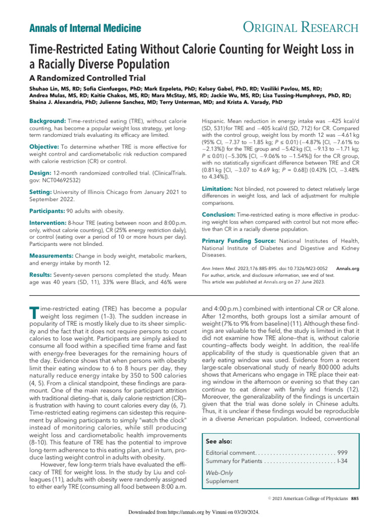 Lin Et Al 2023 Time Restricted Eating Without Calorie Counting For ...