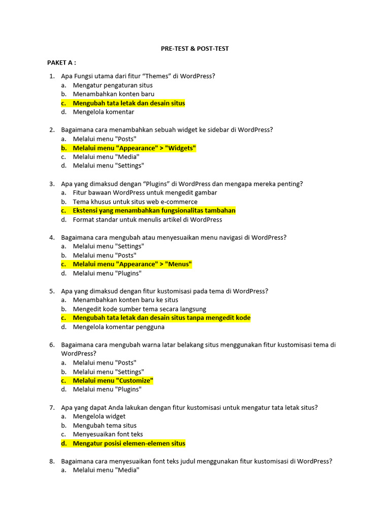 Contoh Jawaban Benar PRE & POST | PDF
