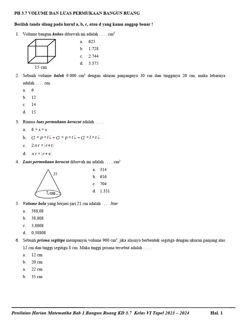02 PH MTK Volume Bangun Ruang | PDF