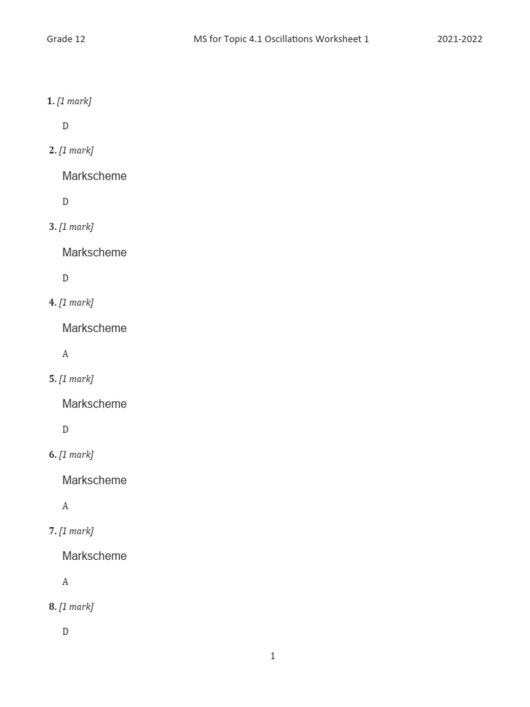 Grade 12 Oscillations Worksheet MS | PDF | Oscillation | Quantity